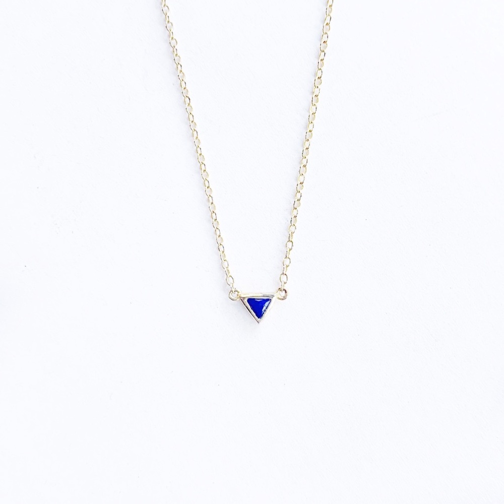 Blue Inverted Pyramid Triangle Boho Necklace - Gem
